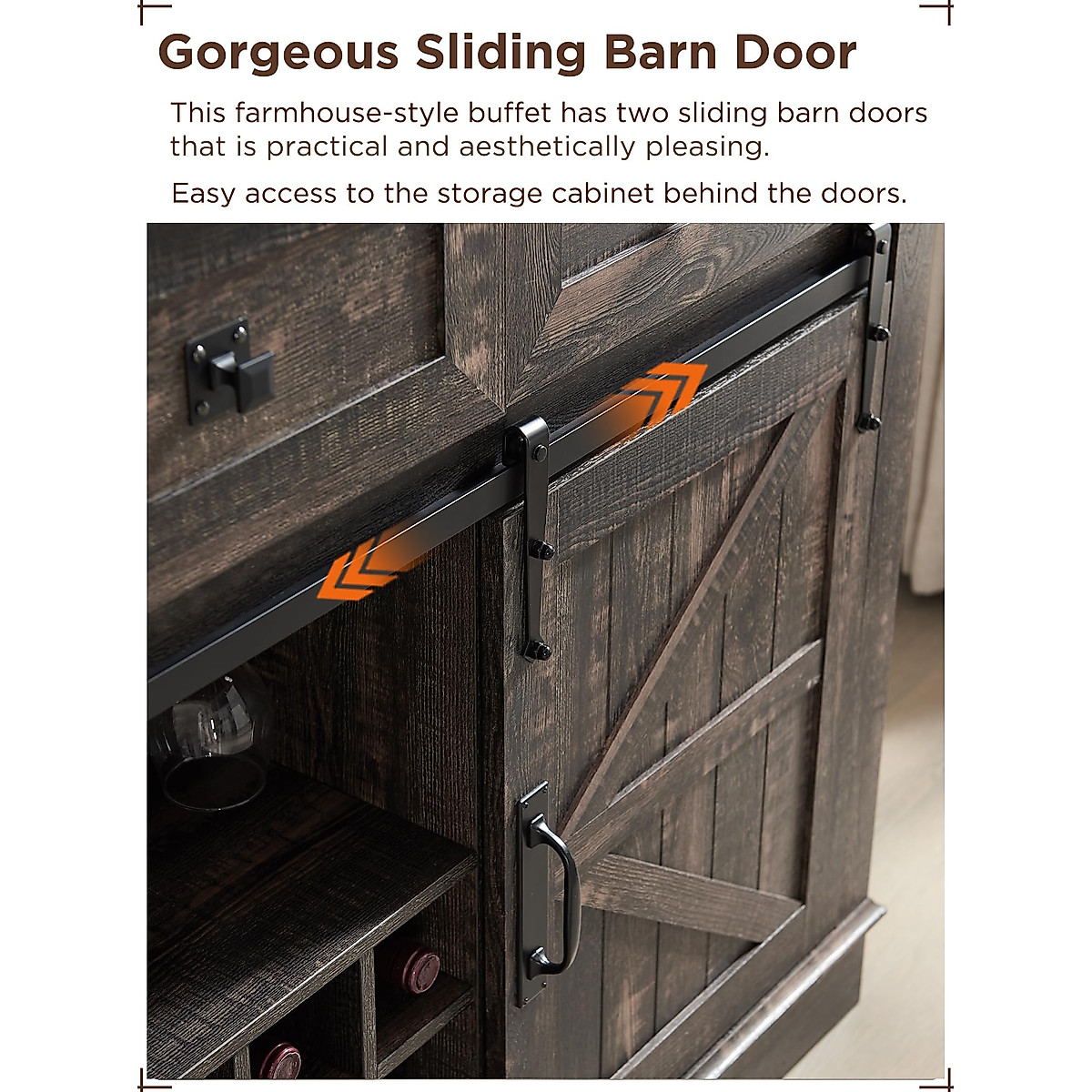 OKD Farmhouse Wine Bar Cabinet w/Sliding Barn Door, 54" Kitchen Coffee Bar Cabinet w/Wine & Glass Rack, Storage Shelves, 3 Drawers, Rustic Large Buffet Sideboard for Dining Room, Dark Rustic Oak