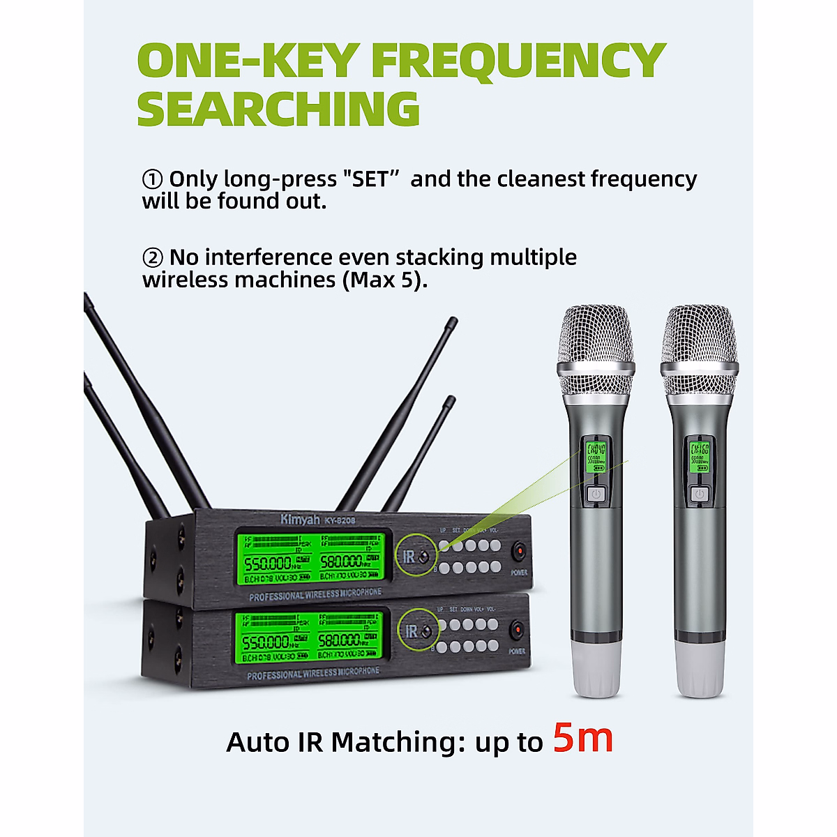 Kimyah Wireless Microphone System, All Metal Dual UHF Cordless Mics of Handheld, 328ft Range, Ideal for Church, Conference and Karaoke, DJ, Wedding(KY-8208)