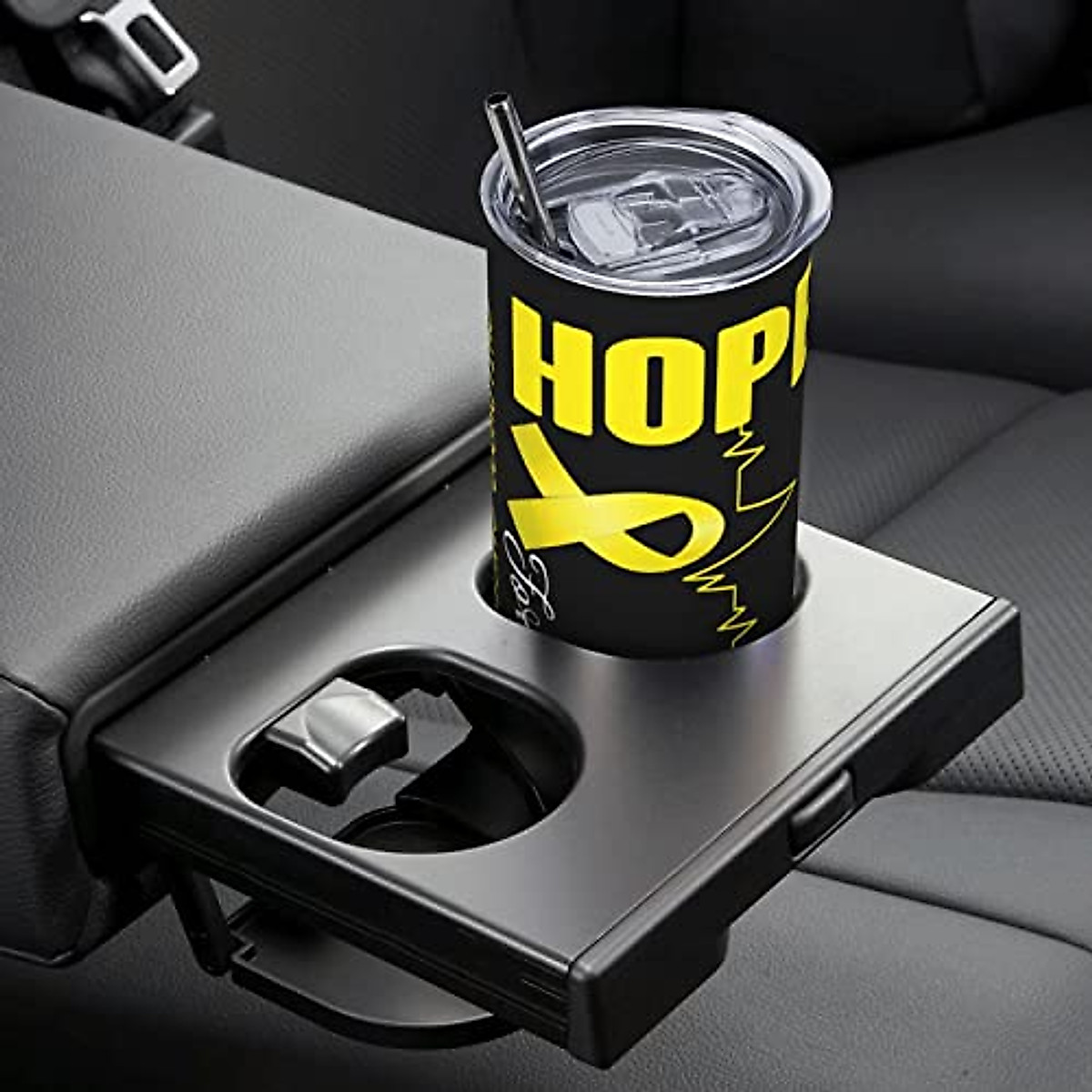 LIICHEES Hope For A Cure Childhood Cancer Awareness Stainless Steel Vacuum Insulated Tumbler 20oz Coffee Cups Travel Mug Water Cup with Leak-Proof Flip Lid Metal Straw Cleaning Brush