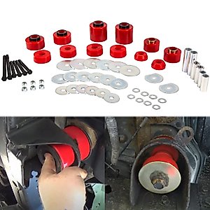 Upgraded Red Body Mount Bushing Set Kit Compatible with 1980-1998 Ford F150 F250 F350 2WD 4WD, Heavy Duty Polyurethane Body Cab Mounts Steel Sleeves and Hardware Replacement Kit 58PCS