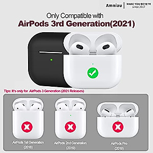 Amniau Compatible with AirPods 3rd Generation Case(2021), Full-Body Protective Silicone Case with Keychain Compatible with AirPods 3 Charging Case[LED Visible], Black