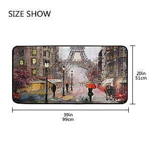 Kitchen Rug Mat Paris Oil Painting 39x20 Inch Non-Slip Washable Waterproof Welcome Door Mats for Home Decor
