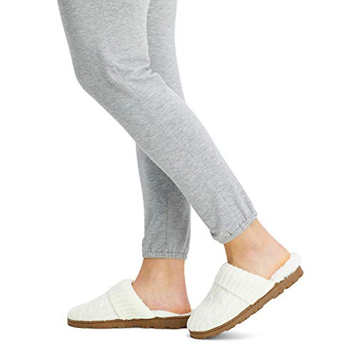 Jessica Simpson Womens Soft Cable Knit Slippers with Indoor/Outdoor Sole, Cream, Small