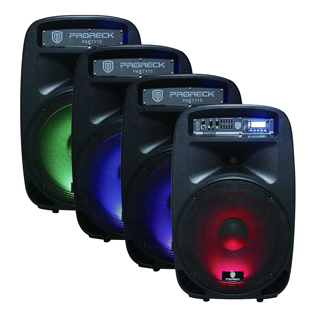 PRORECK Party 15 Portable 15-Inch 2000 Watt 2-Way Powered PA Speaker System Combo Set with Bluetooth/USB/SD Card Reader/FM Radio/Remote Control/LED Light