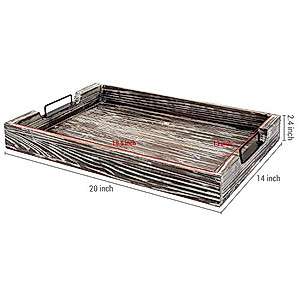 MyGift Torched Wood Large Serving Tray with Handles, 20 x 14 Ottoman Tray, Breakfast, Coffee Server Tray