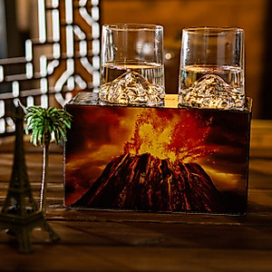 HCYCFY Old Fashioned Whiskey Glasses Set of 2 with Slate Coasters，8.5 oz Mountain Crystal Glass for Drinking Bourbon,Cognac， Scotch, Cocktails, Gift For Men, Dad, Husband, Boyfriend