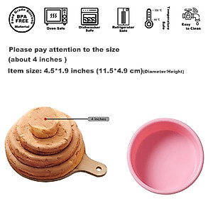 REKIDOOL Silicone Muffin Pans Cupcake Set,4 Inches Round Shaped Silicone Baking Pans Molds Nonstick Cupcake Liners Silicone Baking Cups (Pack of 4, Pink)