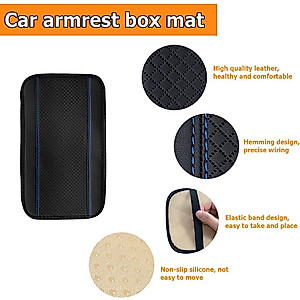 XINLIYA Car Armrest Storage Box Mat, Fiber Leather Car Center Console Cover, Car Armrest Seat Box Cover Accessories Interior Protection for Most Vehicle, SUV, Truck, Car (Black/Blue)