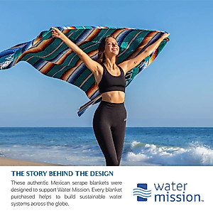 Benevolence LA Mexican Blanket, Authentic Handwoven Yoga Blanket & Outdoor Blanket, Made by Traditional Mexican Artisans, Saddle Blanket, Beach Blanket, Picnic Blanket, & Car Blanket 75 x 52 - Agua