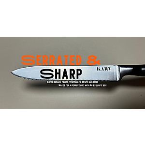 Karv Serrated Kitchen Knife - 5 Inch High Carbon Stainless Steel Full Tang Premium Steak Knife - Knife for Bread, Tomato, Steak and Everyday Kitchen Use