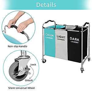 Laundry Basket Sorter,240L Laundry Blanket Cart with Wheels, 16 X 30 X 35 inch Large Laundry Hamper Bag Bin for Dirty Clothes,Toys,Towels in Laundry Room,Bathroom, Closet Organizers & Storage-GREEN