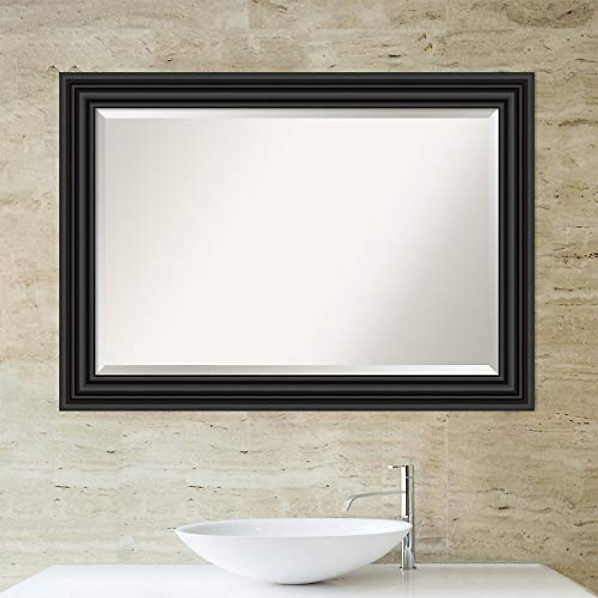 Amanti Art Beveled Bathroom Mirror (30 x 42 in.), Colonial Black Frame - Wall Mirror Black, Large