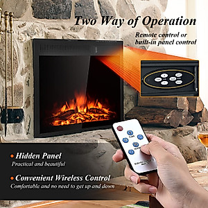 COSTWAY 22.5-Inch Electric Fireplace Inserts, 1500W Wall Recessed and Freestanding Decorative Fireplace with Remote, 7 Brightness Settings, Overheat Protection, Fireplace Heater for Indoor Use