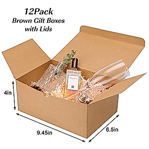 Moretoes Brown Gift Boxes 12 Pack 9.45x6.5x4 Inches, Paper Gift Box with Lids for Wedding Bridesmaid Proposal Gift, Graduation, Holiday, Birthday Party Favor, Crafting Cupcake and Christmas