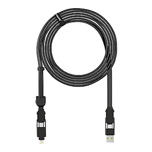 Rolling Square inCharge XL 6-in-1 Multi Charging Cable, Portable USB and USB-C Cable with 100W Ultra-Fast Charging Power, 10 Ft/3m, Urban Black