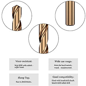 13 PCS M35 Cobalt Steel Twist Drill Bit Set,HSS Extremely Heat Resistant Drill Bit with Straight HSS Shank,1.5mm-6.5mm Jobber Drill Bit Kit for Stainless Steel,Hard Metal as Titanium Alloy