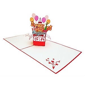 iGifts And Cards Happy 75th Red Birthday Party Box 3D Pop Up Greeting Card – Seventy-Five, Awesome, Balloons, Unique, Celebration, Feliz Cumpleaños, Fun, Mom, Dad