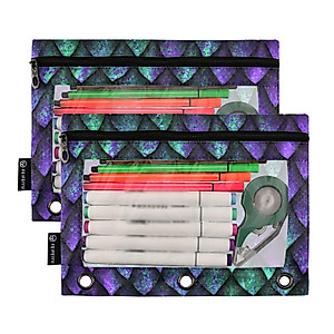 Dragon Scales Pencil Pouch for 3 Ring Binder 2 Pack Binder Pencil Case with Clear Window Pencil Bags with Zipper for College Office Daily Supplies