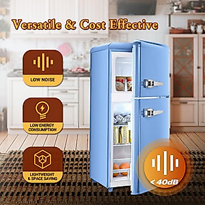 OOTDAY Retro Mini Refrigerator, 4 Cu. Ft. Small Fridge with Freezer, 2-Door Retro Compact Refrigerator with Adjustable Thermostat,Removable Shelves for Bedroom,Kitchen,Office,Dorm(Blue)