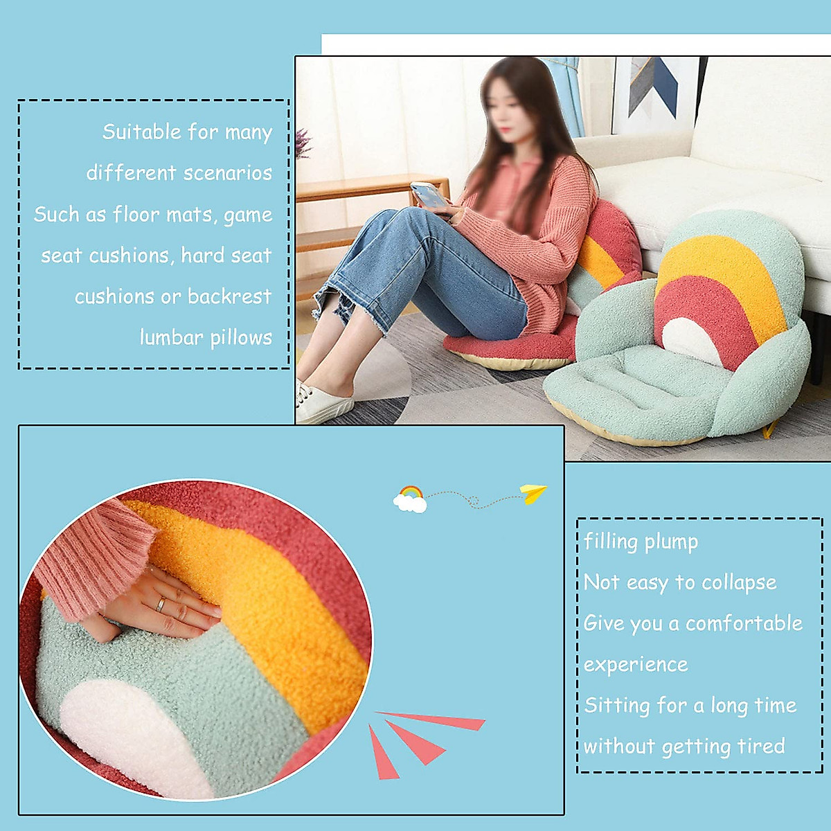 Semi-enclosed seat cushion, Semi-surrounded non-slip cushion, office chair cushion, dormitory seat cushion, integrated backrest cushion, Suitable for sofas, floors, etc, 45cm/17.71 inches Long