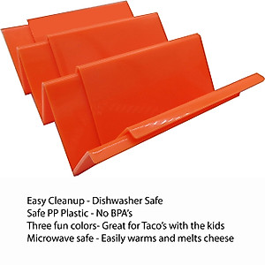 Colorful PP Plastic Taco Holders with Free Recipe Ideas, Premium Tray Plates Holds Up to 3 Tacos Each (Six Pack)