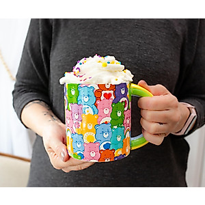 Care Bears Allover Print Ceramic Mug With Rainbow Handle | Large Coffee Cup For Tea, Espresso, Cocoa | Holds 20 Ounces