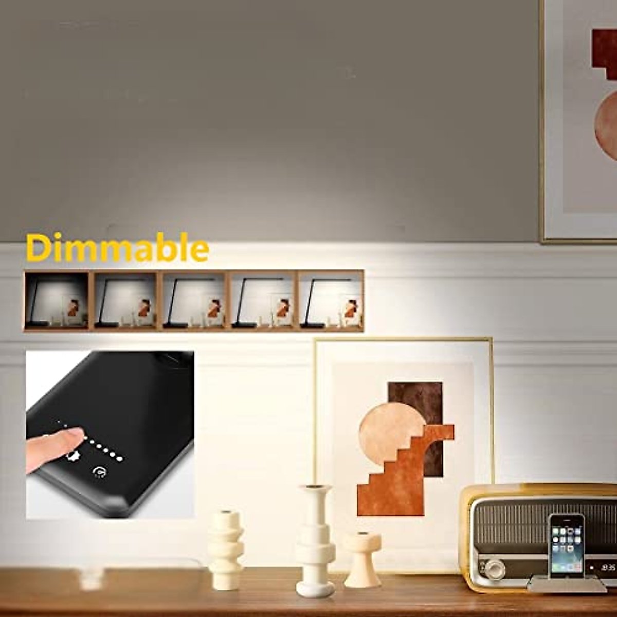 LED Desk Lamp Table Lamp Dimmable Reading Lamp with USB Charging Port 5 Lighting Modes 5 Brightness Levels, Sensitive Control, 30/60 min Auto Timer, Eye-Caring Office Lamp (Black 1.0)