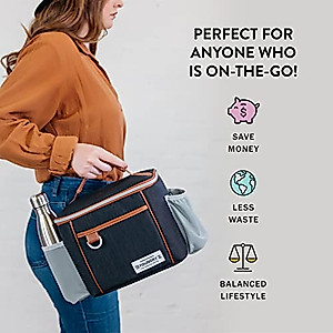 Foundry by Fit + Fresh, Promenade Insulated Lunch Bag for Men & Women, Includes a 2-Cup Meal Prep Container, Adult Lunch Box or Mini Cooler, Perfect for School, Work, Picnics & More, Black