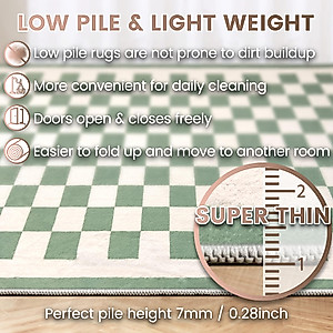 Washable 5x7 Checkered Area Rug for Living Room, Sage Green Checkerboard Modern Boho Large Rugs, Ultra Thin Low Pile Lightweight Indoor Carpet with Non-slip Backing for Bedroom Classroom Playroom Kids