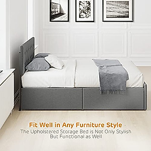 Amyove Queen Size Bed Frame with 4 Storage Drawers,Grey Queen Size Platform Bed Frame with Adjustable Headboard and Wooden Slats Support,No Box Spring Needed(Queen)