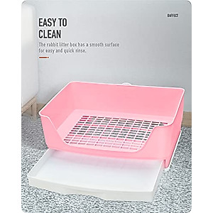 Baffect Rabbit Litter Box, Plastic Bunny Toilet Box with Removable Tray, Guinea Pig Corner Litter Cage for Small Adult Pet (Pink)