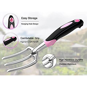 Garden Tool Set SOYUS Heavy Duty 5 Piece Gardening Kit Aluminum Alloy Garden Spade Shovel for Digging Hand Trowel Weeder Cultivator Rake with Ergonomic Non-Slip Girp Pink Garden Tools Gifts for Women