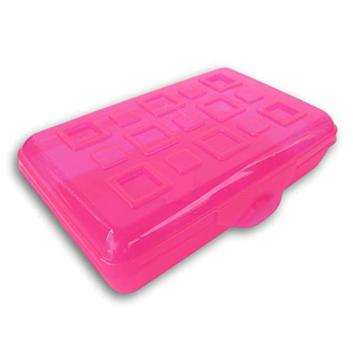 Sterilite Snap-Closed Neon Pink Square Patterned Pencil Case Box