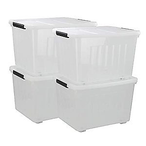 Dehouse 70 L Large Clear Storage Boxes, Plastic Storage Box with Lids and Wheels, Set of 4