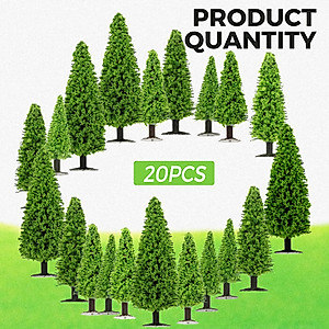 Yetaha 20Pcs Light Green Pine Tree Model, Miniature Garden Tree Mini Plant Ornament for DIY Scenery Landscape HO Scale Forest Railroad Scenery Layout Architecture Scenes Cake Topper