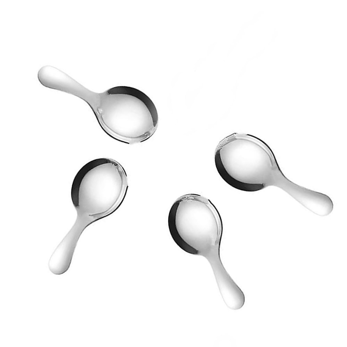 4pcs 304 Stainless Steel Spoon, Short Handle Spoon, Cute Dessert Ice Cream Spoon, Titanium Plated Tea Coffee Round Spoon,Milk Powder Condiments Spoon (Silver)