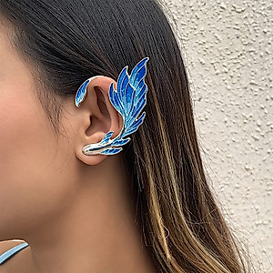 Yumikoo Metal Elf Ear Cuffs Fairy Stud Earrings Blue Anime for Women