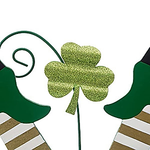 Glitzhome 31.5"H St. Patrick's Leprechaun Belt Yard Signs with Stakes, Wooden Door Wall Hanging Decor Interchangeable for Home Party Yard Lawn Patio Outdoor