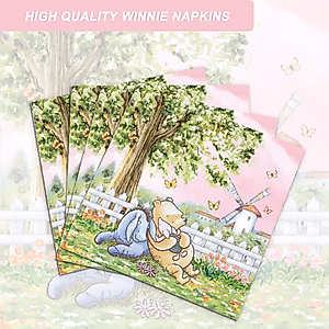 122PCS Classic Bear Baby Shower Party Supplies for Baby Girls Kids1st First Birthday Pink Neutral Winnie Bear Themed Disposable Tableware Set Plates Napkins Cups Tablecloths Banners for 20 Guests