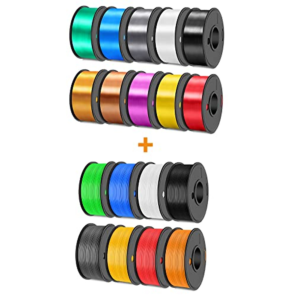 2500g 3D Printer Filament Bundle Multicolor, SUNLU Silk Filament&SUNLU PLAPLUS Filament, 10 Pack+8 Pack