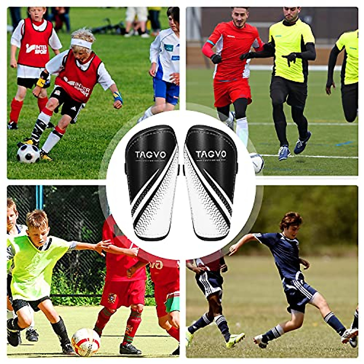 TAGVO Soccer Shin Guards, Kids Youth Lightweight Soccer Equipment with Adjustable Straps, Great Performance Soccer Shin Pads for Boys Girls