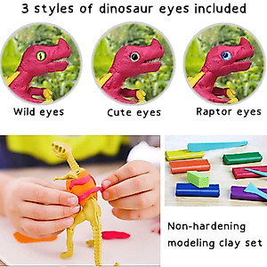 6 Modeling Clay Dinosaurs Crafts - with Silicon Scale Stamp and Non-Dry Modeling Clay - Kids Dinosaur Arts and Crafts for Boys and Girls Age 5-8