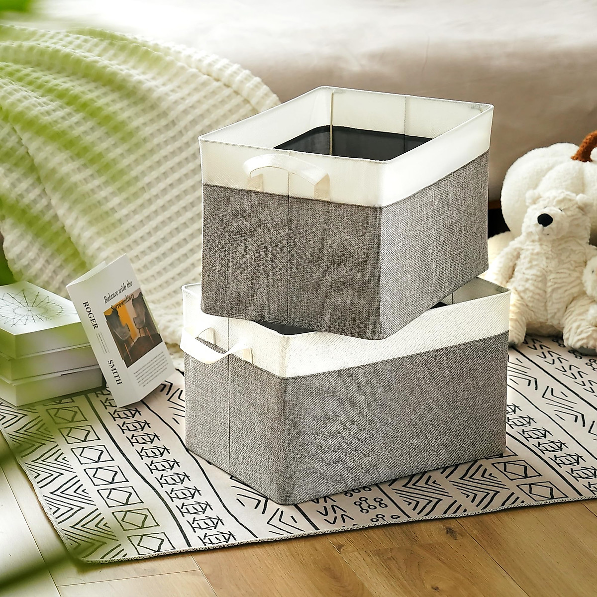 GRANNY SAYS Bundle of 2-Pack Storage Baskets with Metal Frame & 2-Pack Clothes Organizer