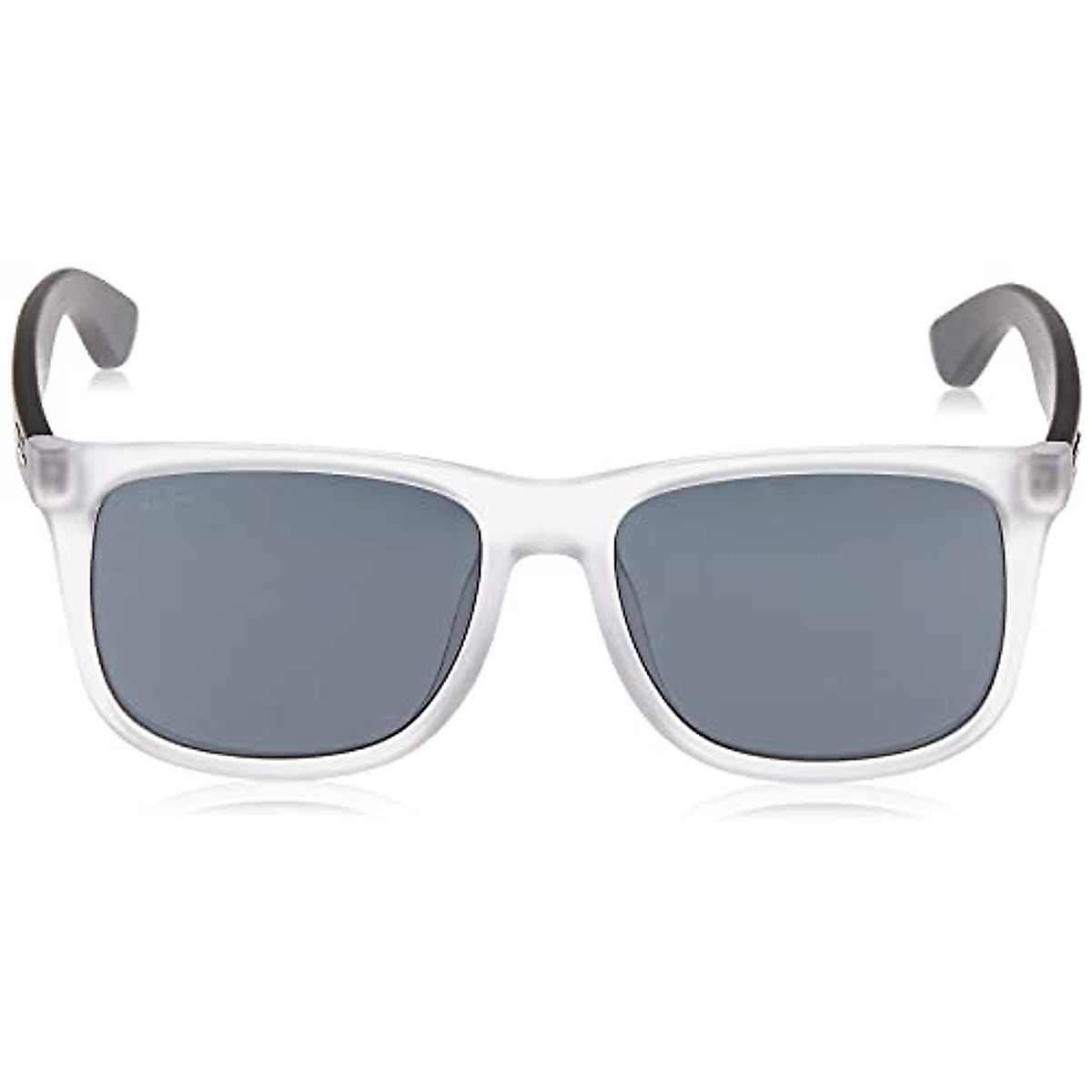 Ray-Ban RB4165F Justin Low Bridge Fit Rectangular Sunglasses, Rubber Transparent/Dark Grey, 55 mm
