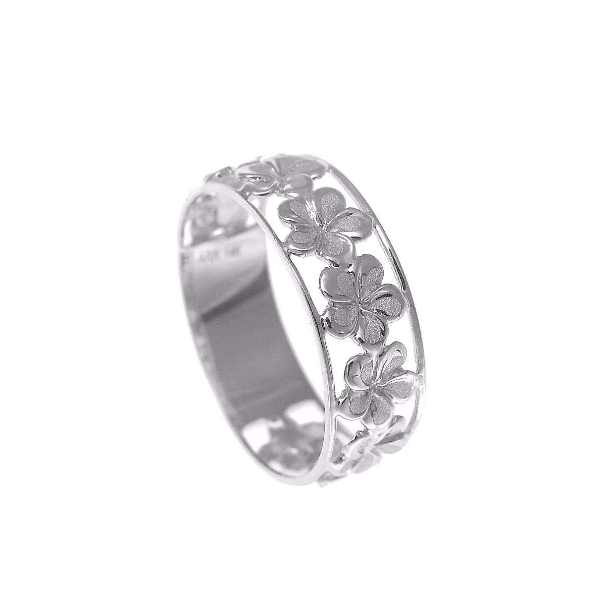Arthur's Jewelry 14K solid white gold Hawaiian plumeria flower lei ring 6.5mm size 8
