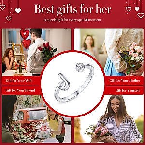 PEARLOVE Initial Rings 925 Sterling Silver Rings for Women A-Z Stackable Alphabet Rings for Wife Daughters Jewelry Gifts