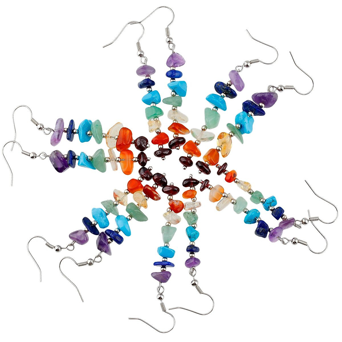 SUNYIK 7 Chakra Dangle Earrings for Women,Tumbled Stones Long Engery Earring