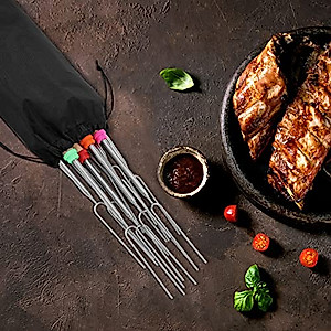 Marshmallow Roasting Sticks 32 inches Telescoping Marshmallow Skewers & Hot Dog Forks Stainless Steel Smores Skewers with Wooden Handle Storage Bag for Campfire Camping Bonfire and Grill（12 Pack ）