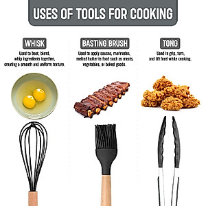 LaGrace O Naturel 12 Pcs Non-stick Silicone Kitchen Utensil Set – Wooden Spoons For Cooking - 446°F Heat Resistant Turner Tongs, Spatula, Spoon, Brush,