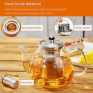 42oz/1250ml Glass Tea Kettle，Glass Teapot with Removable Stainless Steel Infuser, for Blooming and Loose Leaf Tea, Stovetop & Microwave Safe Tea Pot, Tea Maker's Choice
